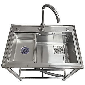 Outdoor Sink Single Bowl Free Standing Stainless Steel Sink Set with Faucet Drain Basket, Shelf, Kitchen Utility Sink for Restaurant, Bar, Laundry, Garage, Backyard, Camping 28.3"×19.3"×31.5"