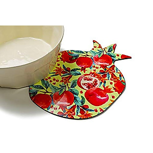 Barbara Shaw Gifts Decorative Pomegranate shaped trivet Hot trivet for hot dishes Original design unique trivet Hand Made in Jerusalem Wood trivet Made in Jerusalem kitchen trivet