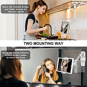 AboveTEK Under Cabinet iPad Mount, 3 in 1 Highflex 360° iPad Wall Mount for Kitchen, Tablet Celling Under Counter Holder, Kitchen iPad Stands Fits 4.7" to 13.5" iPad, Mini, Air, Surface Pro - White
