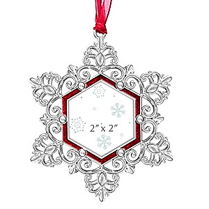 West style 2023 Snowflake Christmas Tree Ornaments Set 3 Pieces-Metallic Picture Frame Hanging Home Deco Hanging Pendant Holiday Keepsake Gift (Red, 3 Pieces)