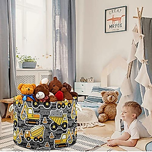 visesunny Construction Machine Grey Pattern Laundry Baskets Fabric Storage Bin Storage Box Collapsible Storage Basket Toy Clothes Shelves Basket for Bathroom,Bedroom,Nursery,Closet,Office