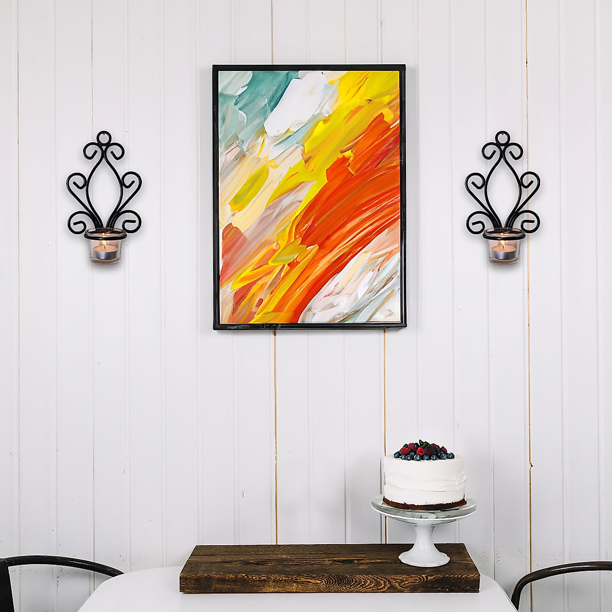 Hosley Iron Angel Wall Sconce Set - 7.68" Tea Light Candle Holders Pair of Decorative Iron Sconces for Home Decor Angel Wing Design Set of 2