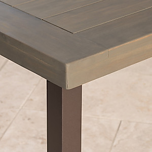 Christopher Knight Home Della Outdoor Acacia Wood Dining Table with Metal Legs, Grey Finish / Rustic Metal