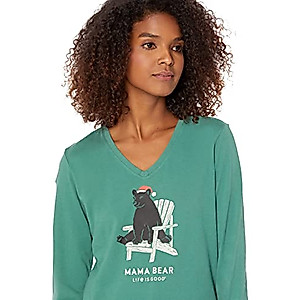 Life is Good Women's Long Sleeve Crusher Vee (Holiday Adironda - Spruce Green, X-Large)