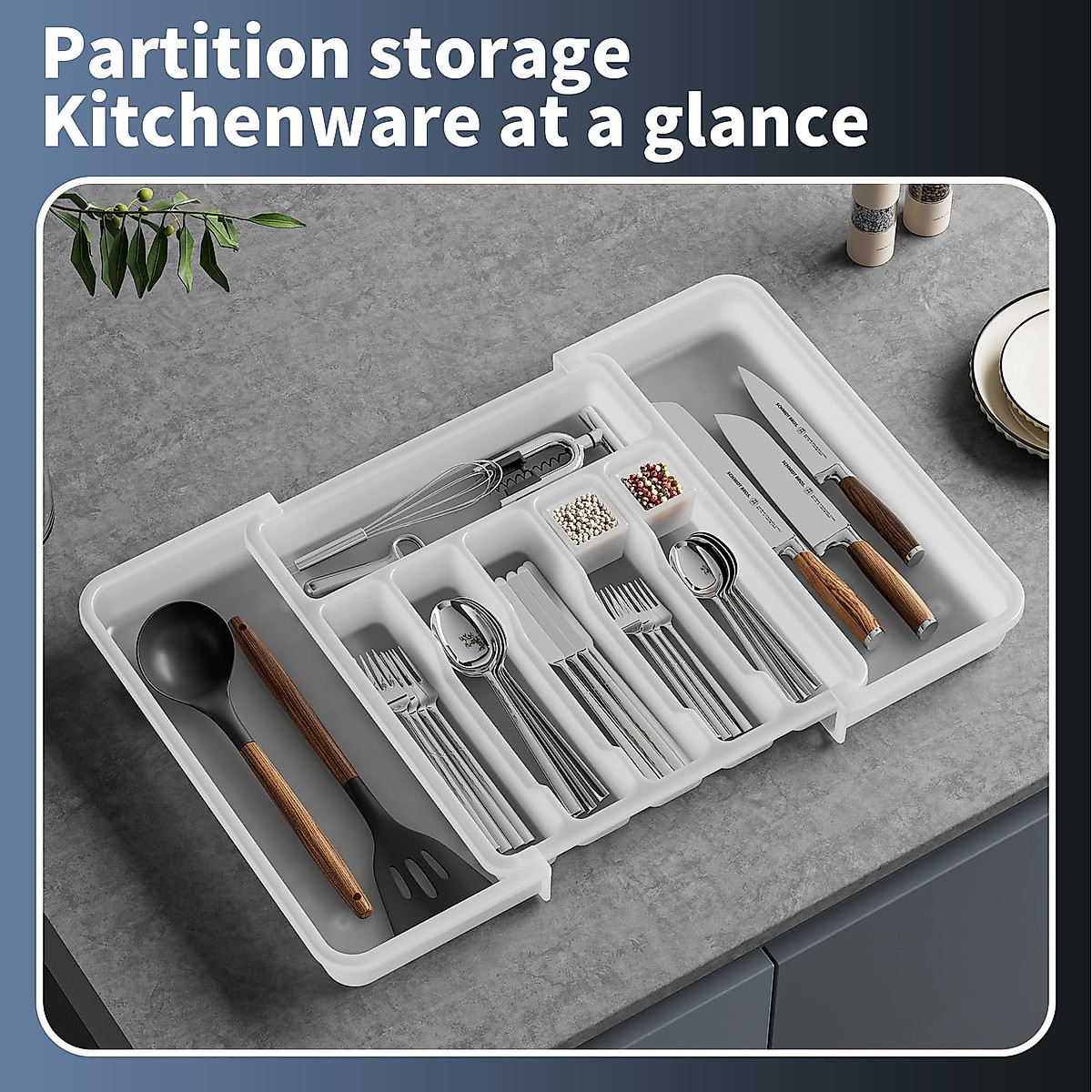 TAELXIID Silverware Drawer Organizer, Expandable Utensil Tray for Kitchen, BPA Free Flatware and Cutlery Holder, Adjustable Plastic Storage for Spoons Forks Knives, Large, Clear