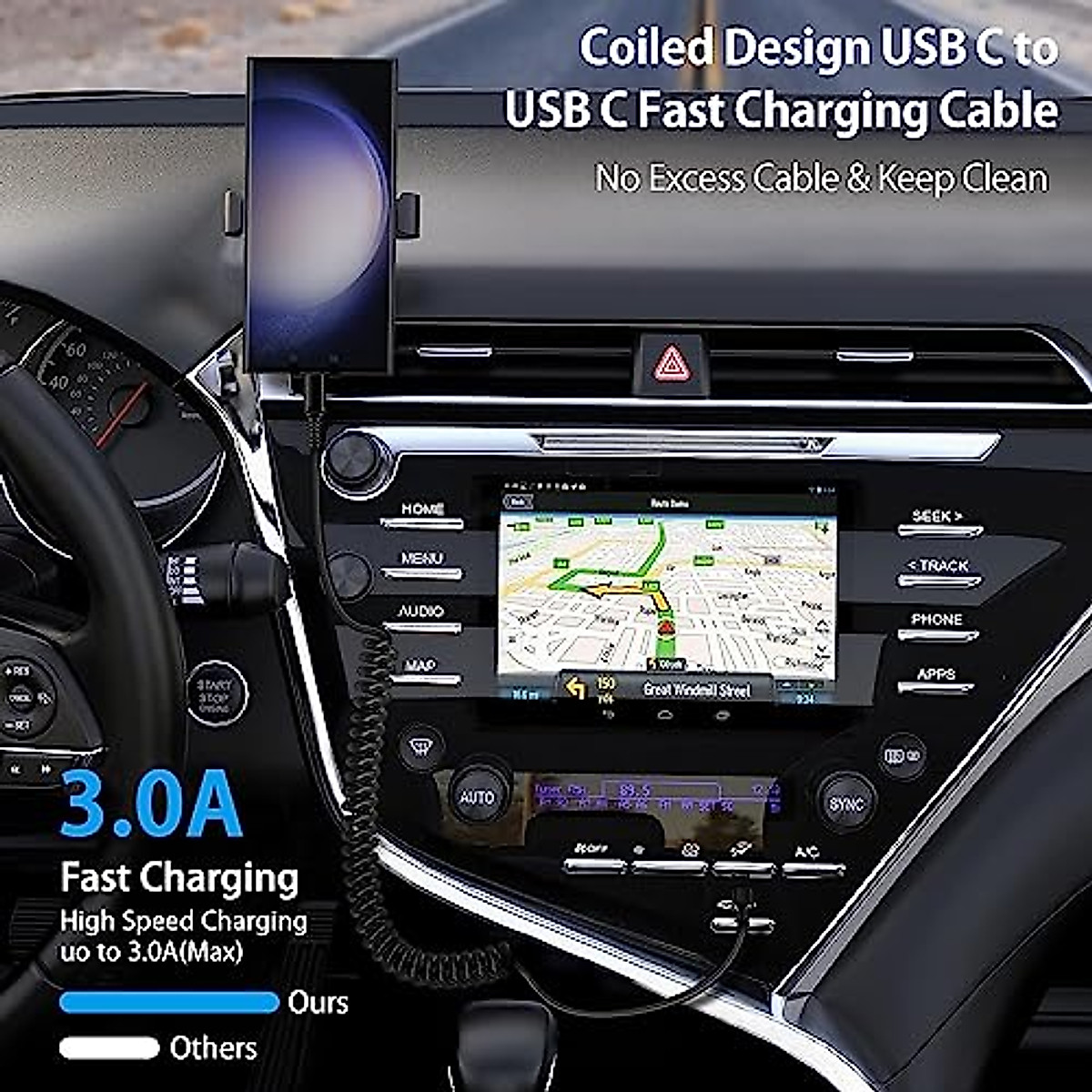 Samsung Fast Charging Cord Type C to Type C Android Phone Charger Retractable Car Coiled Auto Cable USB C for Samsung Galaxy A14 5G A54 S23 Ultra S22 S21 S20 Note 20 A53 A23 A13 Z Flip 4 3 Z Fold 4 3