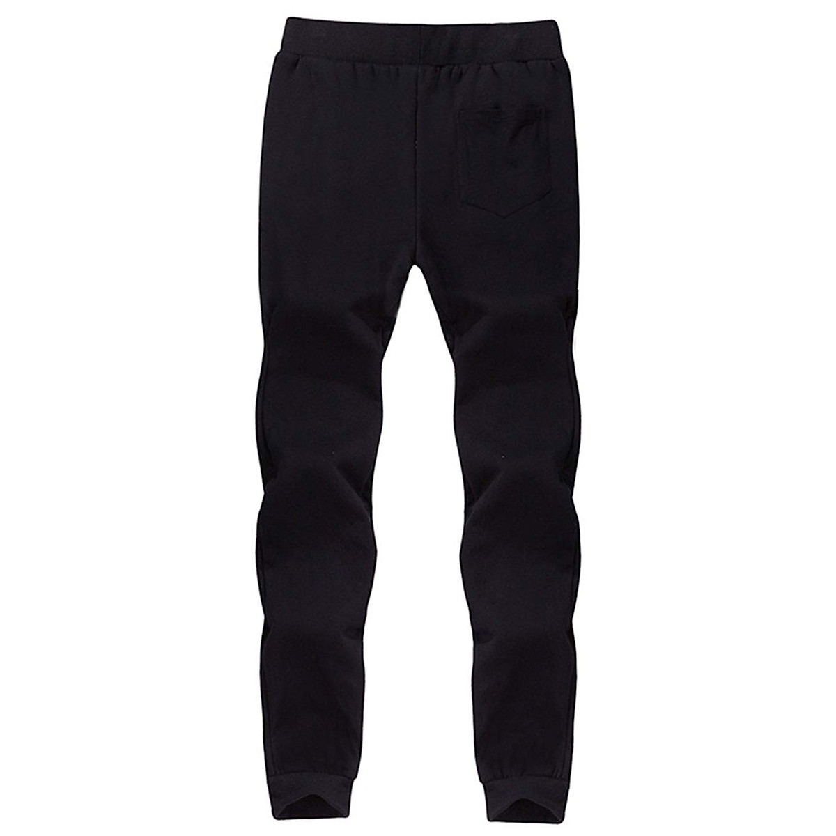 Yeokou Men's Casual Warm Sherpa Lined Elastic Waist Pant Trousers Joggers (Medium, Black-Ribbed Cuff)