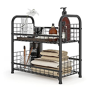 Multi-Purpose Under Sink Organizer, Bathroom Trays, Holders&Shelves Unit with Adjustable Feet, Metal Steel Storage Tower Organizer Rack Basket Cart for Bathroom, Living Room, Balcony, Kitchen