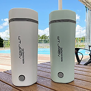 WTJMOV 12V Car Electric Kettle, Travel Portable Electric Tea Coffee Kettle Fast Water Boiler & Heater Automatic Shut-Off (White)