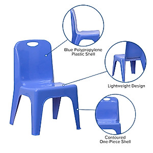 Flash Furniture 2 Pack Blue Plastic Stackable School Chair with Carrying Handle and 11" Seat Height