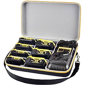 Extra Large Battery Storage Holder Case for DEWALT 20V/ 60V MAX XR &Charger, Tool Batteries Pack Container Carrier Box, Holds 20V 2.0/3.0/4.0/5.0/6.0/9.0-Ah Batteries, Adapter (Bag Only)