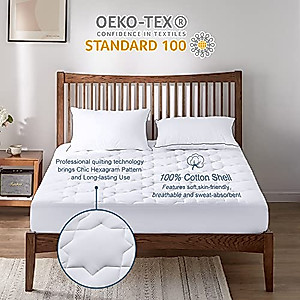 CozyLux Mattress Pad Full Deep Pocket Non Slip Cotton Mattress Topper Breathable and Soft Quilted Fitted Mattress Cover Up to 18" Thick Pillowtop 450GSM Bed Mattress Pad White