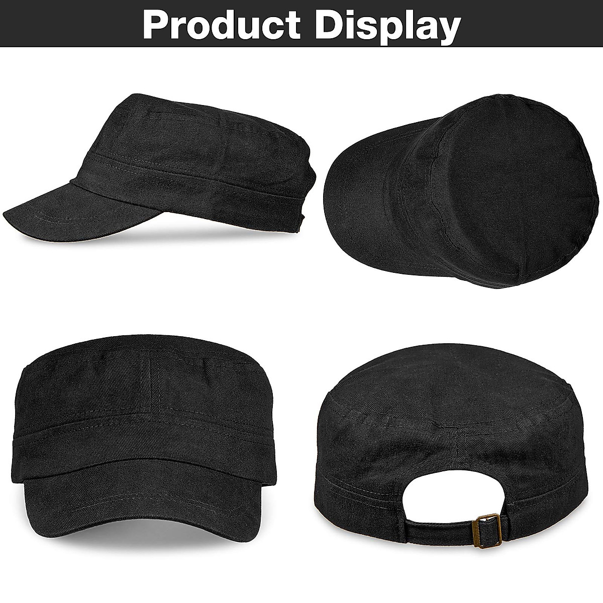 Syhood 3 Pieces Cadet Army Caps Military Army Hat Cotton Fitted Adjustable Twill Flat Caps Solid Color Unisex Cadet Hat Brim for Men Women
