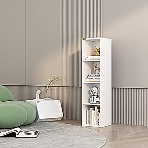 MIN WIN 4-Tier Narrow Bookcase Bookshelf, 4-Tier Cubby Storage Shelf Bookshelf, 4-Shelf Open Shelf Bookcase, Tall Narrow Cube Display Storage Shelves, Small Spaces, White
