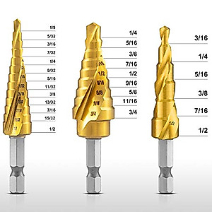 Luckyway 3-Piece HSS Titanium Step Drill Bit Set, Total 28 Sizes for Metal, Wood, Plastic, Multiple Hole Drilling
