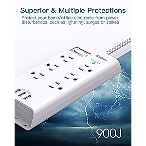Addtam Power Strip Surge Protector 6 Outlets and 3 USB Ports 5Ft Long Extension Cord, Flat Plug Overload Surge Protection Outlet Strip, Wall Mount for Home, Office and Dorm