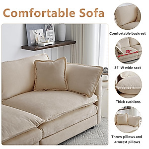 mikibama Luxury Oversized 3 Piece Sofa Set, 2 Pieces of 2 Seater and 1 Piece of 3 Seater Sofa, Modern Chenille Comfy Cloud Couches Set with 13 Pillow for Living Room Office, Light Coffee