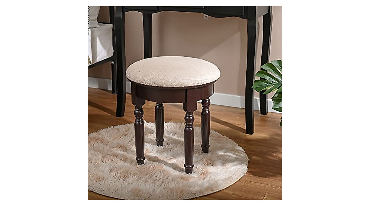 Iwell Round Vanity Stool with Rubberwood Leg, Capacity 330LBS, 17.7inch ...