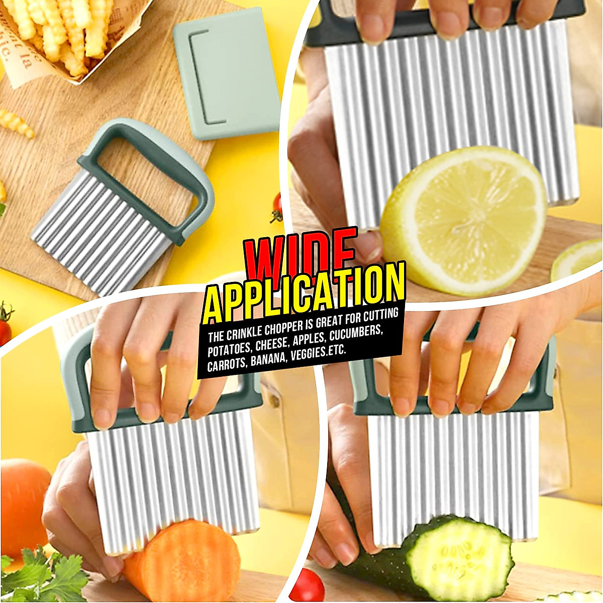 Crinkle Cutter, HNYYZL Wavy Crinkle Cutter Stainless Steel 2 PCS, Wavy Knife Crinkle Wavy Chopper Cutter, Cutting Tool for Veggies, French Fry Potatoes