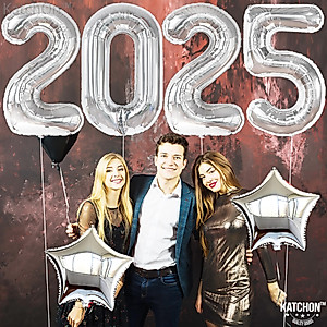 KatchOn, Huge 40 Inch 2025 Balloons Silver - New Years Balloons | Star Balloons, 2025 Silver Balloons for New Years Eve Party Supplies 2025 | Happy New Year Decorations 2025 for New Years Eve Decor