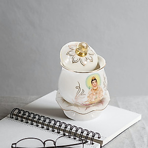 VOSAREA Buddhist Water Offering Bowl Ceramic Altar Cup Holy Water Offering Cup Guanyin Chinese Tea Cup Bowl Tibetan Buddhist Worship Cup for Yoga Meditation Supplies