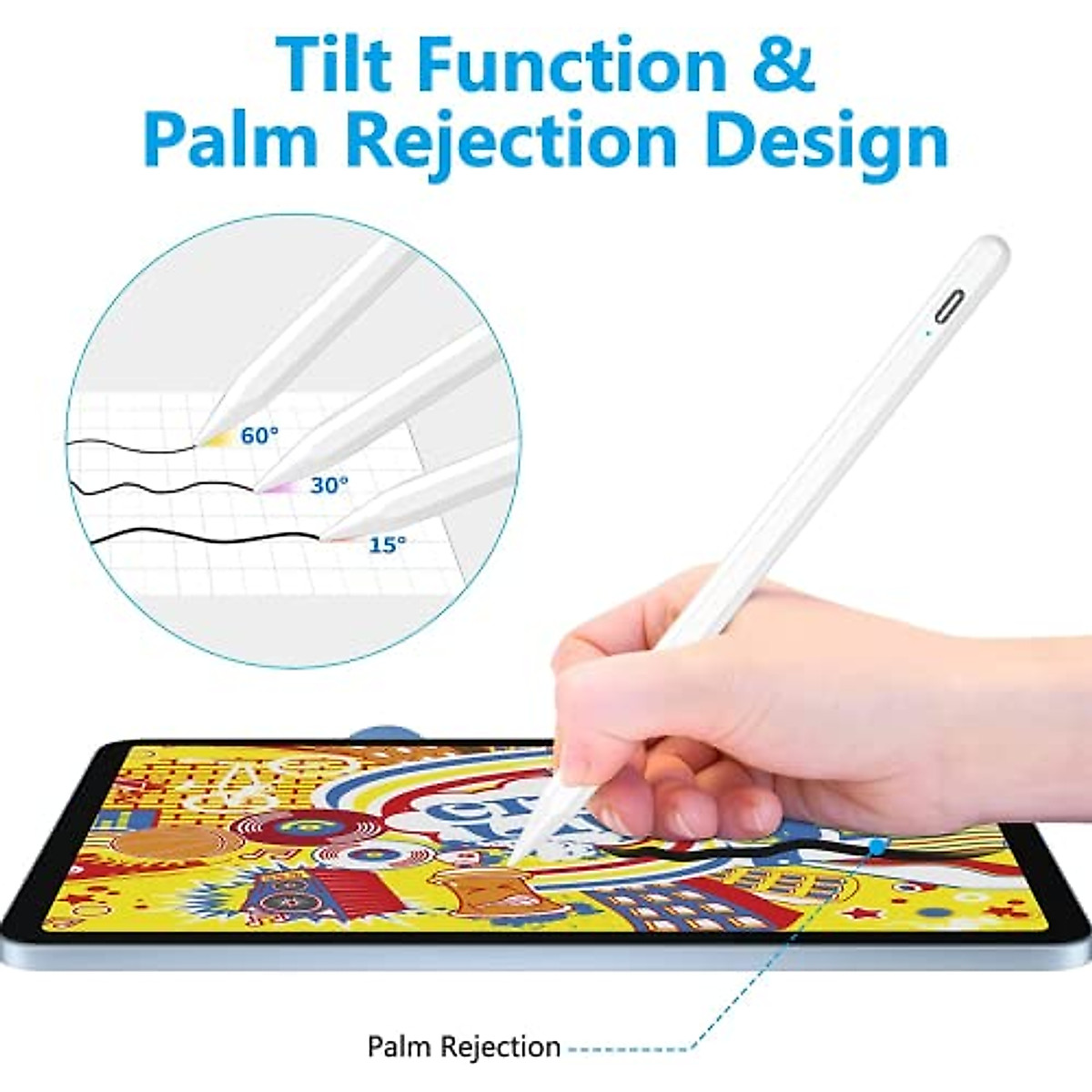 Stylus Pen for iPad 10th/9th,Apple Pen with Palm Rejection,Stylus Pencil for (2018-2023) iPad Pro 11/12.9, iPad 8th/7th/6th Gen, iPad Air 5th/4th/3rd Gen, iPad Mini 6th/5th Gen-for Painting Sketching