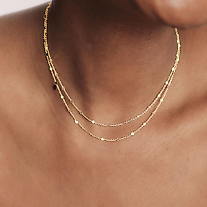 Sewyer 14K Gold Plated Satellite Choker Necklace for Women Dainty Coin Chain Choker Simple Beaded Necklaces Everyday Jewelry Gifts