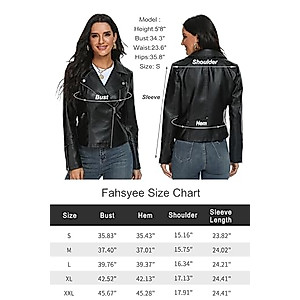Fahsyee Women's Leather Jackets, Faux Motorcycle Plus Size Moto Biker Coat Short Lightweight Vegan Pleather Fashion, Black, M
