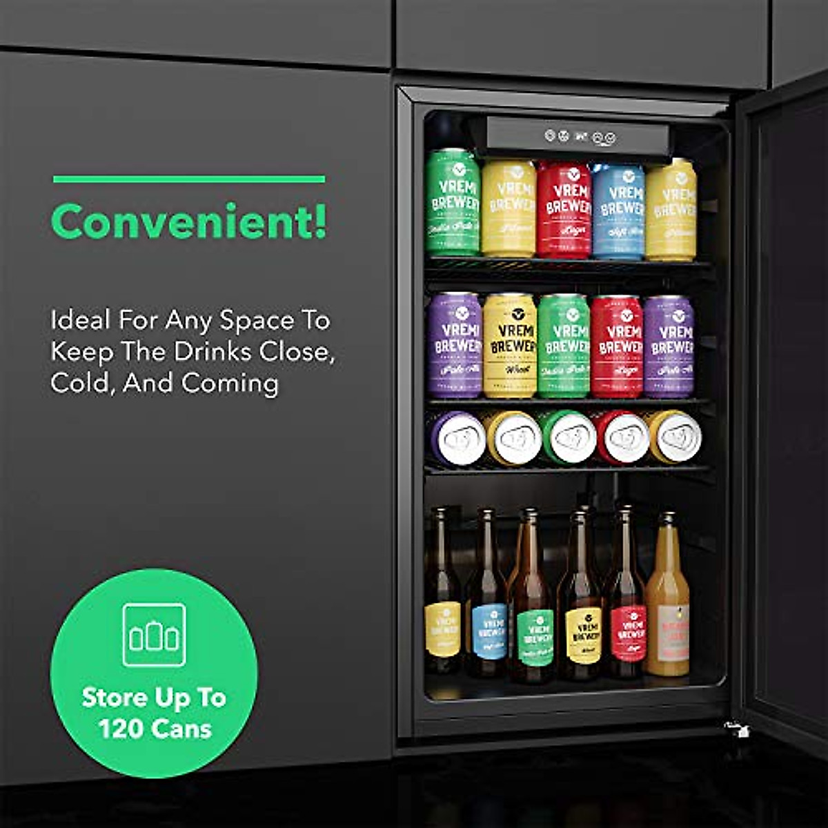 Vremi Beverage Refrigerator and Cooler - 100 to 120 Can Mini Fridge with Glass Door for Soda Beer or Wine - Auto Defrost Drink Dispenser Machine for Office or Bar with Adjustable Removable Shelves