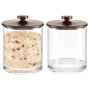 mDesign Medium Modern Apothecary Storage Organizer Canister Jars - Acrylic Containers for Bathroom, Organization Holder for Vanity, Counter, Makeup Table, Lumiere Collection, 2 Pack, Clear/Bronze
