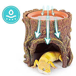 REPTIZOO Reptile Hide Cave Resin Moisture Keeping Reptile Cave with Clay Water Basin Humidifying Help Shedding for Reptile Amphibians Leopard Gecko
