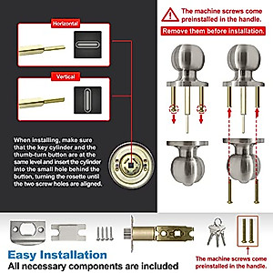 BESTTEN Keyed Entry Door Knob with Lock, Interior and Exterior Door Lock, Standard Ball, Satin Nickel