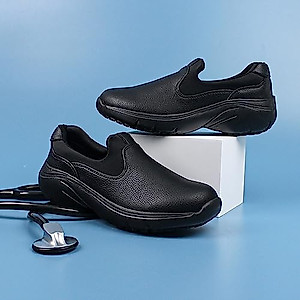 Hawkwell Women's Slip on Lightweight Lycra Nursing Shoes Comfortable Slip Resistant Work Shoes,Black Synthetic Leather,8 M US