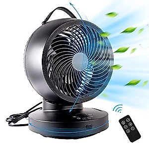Kapoo Air Circulator Fan, Blade 8", 6 Speeds 4 Wind Modes, Table Tower Fan with Remote Horizontal Vertical Oscillating, b19,Black,GS-XXG037