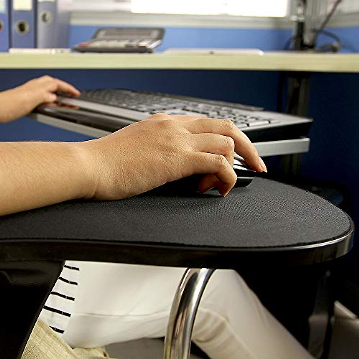 Laptop Mouse Stand Mount Workstation Video Game Chair or Round Bar Mounted Keyboard Tray PC Platform Armrest Wrist Rest Pad 360° Adjustable Fall Prevention Home Office Computer Furniture supplies gift
