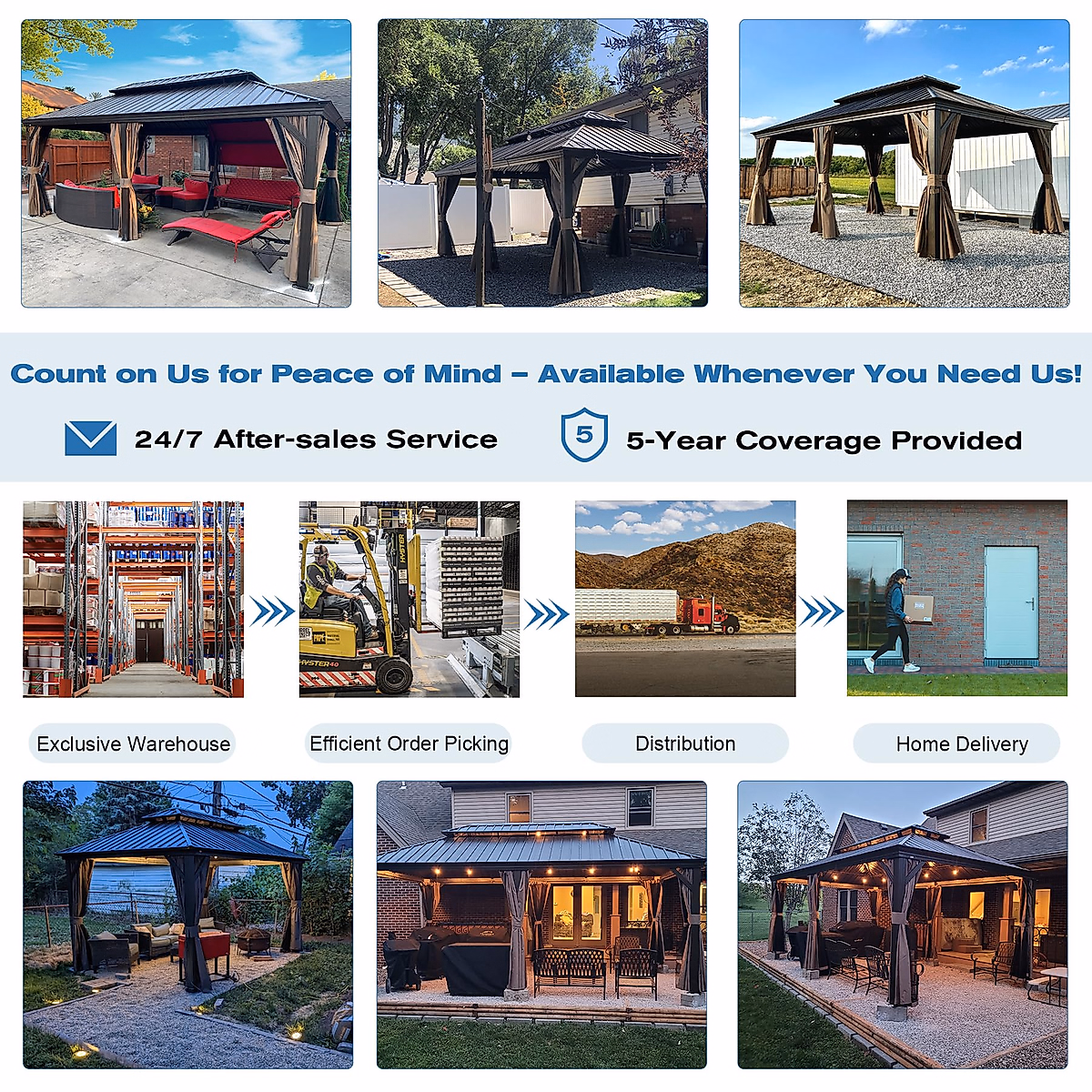 Domi 12' x 20' Hardtop Gazebo Permanent Metal Gazebo with Galvanized Steel Double Roof, Curtains and Netting for Party, Wedding, Outdoor Dining, Patio, Backyard, Brown