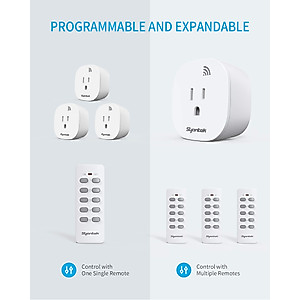 Syantek Remote Control Outlet Wireless Light Switch for Household Appliances, Expandable Remote Light Switch Kit, Up to 100 ft Range, FCC Certified, ETL Listed, White (5 Outlets + 2 Remotes)