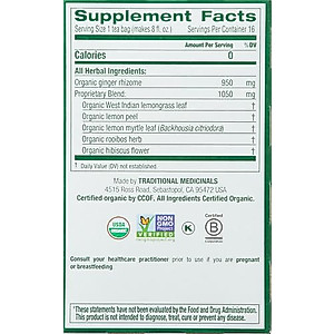 Traditional Medicinals Tea, Organic Lemon Ginger, Promotes Healthy Digestion, 16 Tea Bags