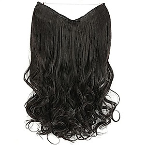 GIRLSHOW Invisible Wire Hair Extensions with Transparent Headband Synthetic 24 Inch 4.9 Oz Wavy Curly Adjustable Size No Clip Long Hairpieces for Women (Natural Black -#113A, 24 Inch)