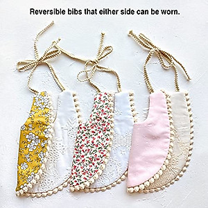 Cherssy Baby Girl Reversible Bibs with Crochet Lace, Floral Cotton Bibs, Handmade Drooling Bibs for Newborn Infant Toddler, 3 Pack