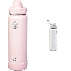Takeya Actives Insulated Stainless Steel Water Bottle with Spout Lid, 24 Ounce, Blush and Arctic