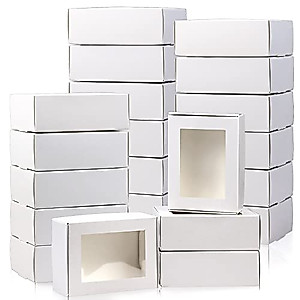 BadenBach 50 Pack Small Rectangle Kraft Paper Boxes with Clear Windows,3.33" x 2.35" x 1.18",Mini Soap Present Treat Gift Box for Bakery Candy,Chocolate Packaging Jewelry Display Wedding Party Favor (White)