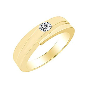 AFFY 0.15 Carat (Cttw) Round Cut White Natural Diamond Engagement Wedding Band Ring In 14k Solid Yellow Gold Ring Size-11.5