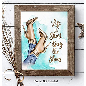 Fashion Design Wall Art - Glam Wall Decor - Luxury Gift for Women, Designer Shoes Fan, Couture Fashionista - Cute Girly Home Decoration for Bathroom, Living Room, Girls Teens Bedroom - Poster Picture