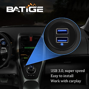 BATIGE Alloy Dual Port USB 3.0 Car Dashboard Flush Mount Cable, Male to Female with LED Indicator Extension Cable for Car Truck Boat Motorcycle Dashboard Panel - 3ft