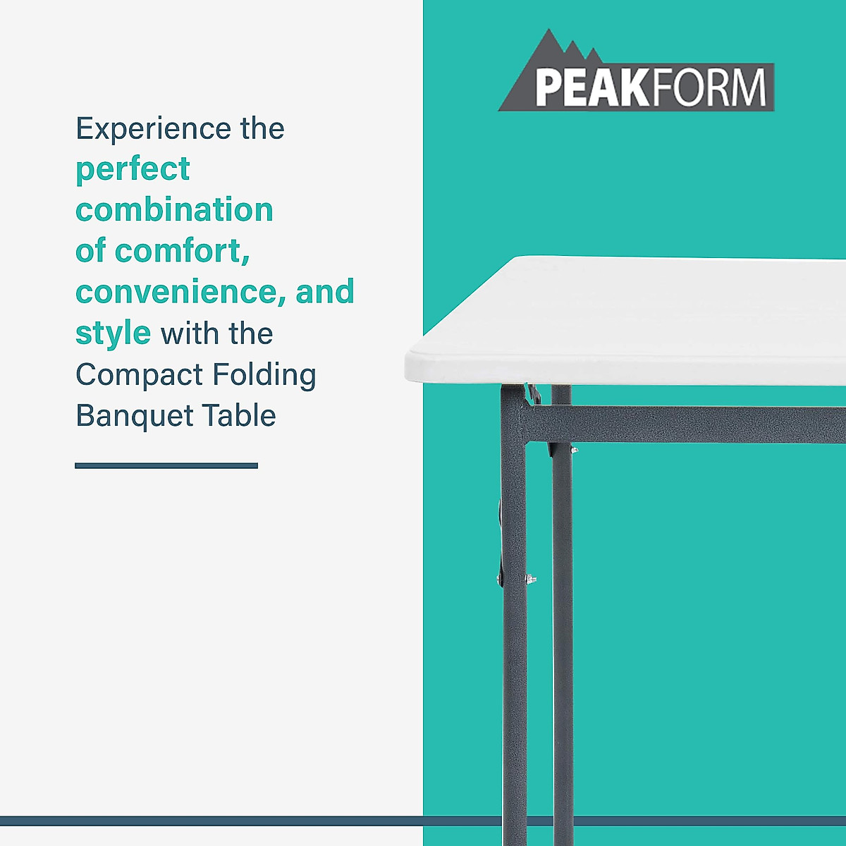 Peakform Multipurpose Banquet Squared Table Lightweight Folding Durable Desk with Secure Base for Indoor and Outdoor Events, 34 Inch, White