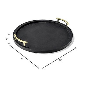 American Atelier Round Serving Tray- Large Decorative Platter w/Carry Handles in Gorgeous Leatherette Finish Perfect for Food, Drinks, Ottoman or Centerpiece, Gray/Green, 1630071, 17''