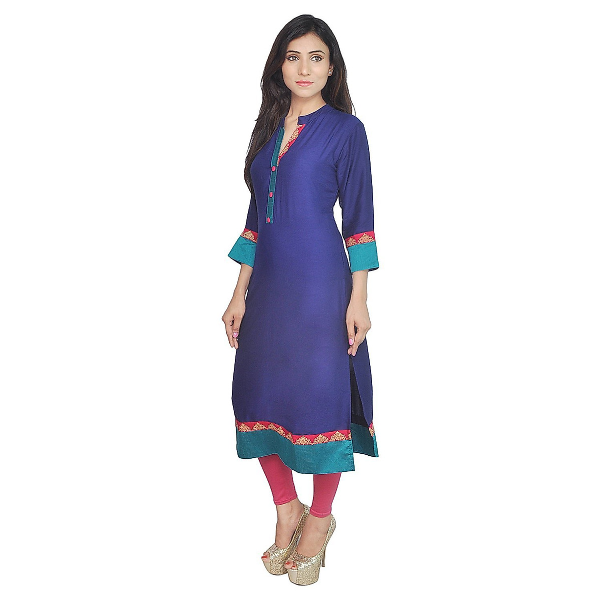 Chichi Women's Indian Embroidered Rayon Kurti Top, Royal Blue, XX-Large