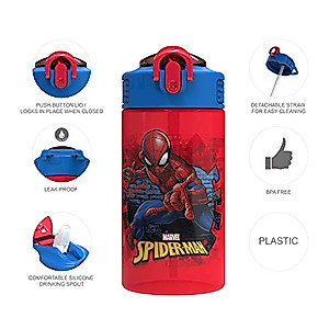 Zak Designs Marvel SpiderMan Kids Spout Cover and Built-in Carrying Loop Made of Plastic, Leak-Proof Water Bottle Design (BPA-Free), Red, 16oz