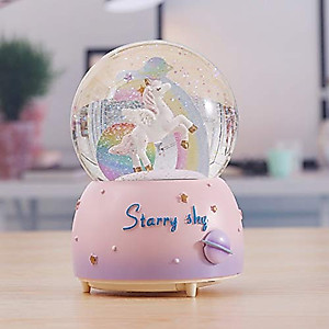 Sethruki Unicorn Music Snowball, 3.94 Inch Automatic Snowfall Music Box, with LED Rainbow Snow Lights, Birthday, Christmas, Ideal Gift for Girls